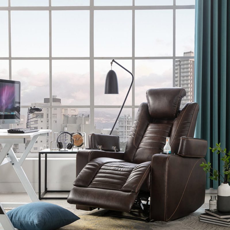 Power Motion Recliner with Adjustable Headrest, Home Theater Seating ...