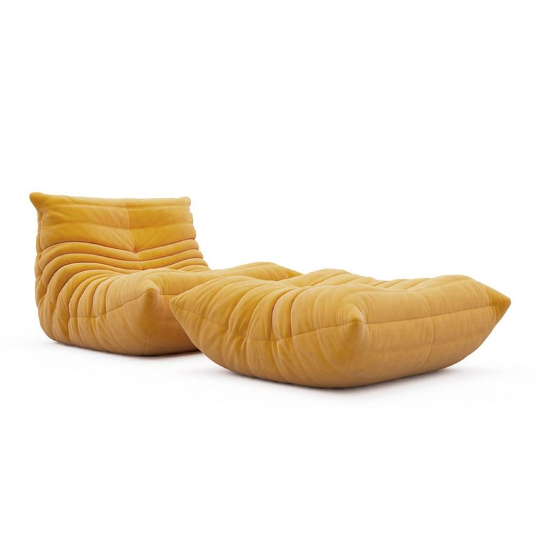 Caterpillar Sofa Couch Yellow Microsuede & Ottoman - CurverK