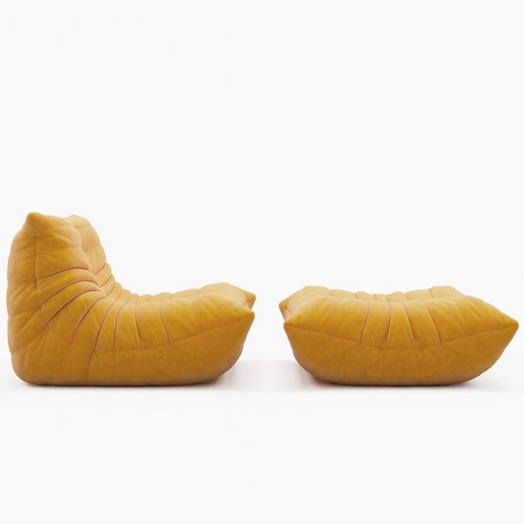 Caterpillar Sofa Couch Yellow Microsuede & Ottoman - CurverK