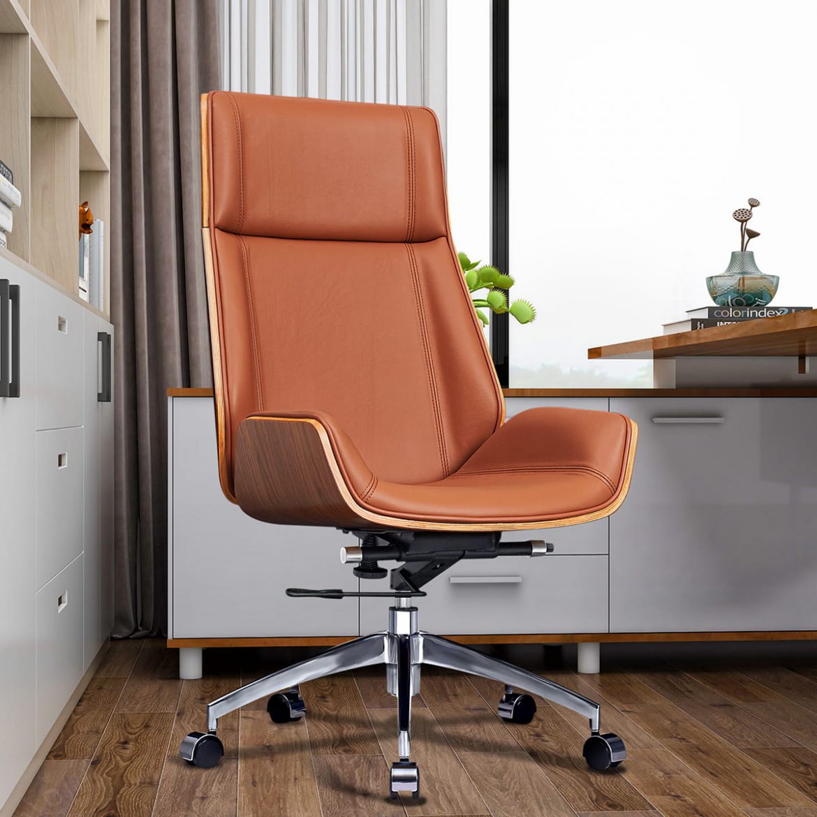 Executive Office Chair Walnut Plywood CKHJ310B - CurverK