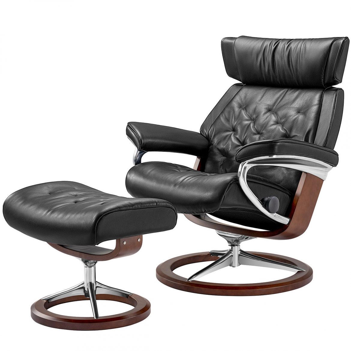 A+ Skyline Stress Free Recliner Chair with ottoman Black - CurverK